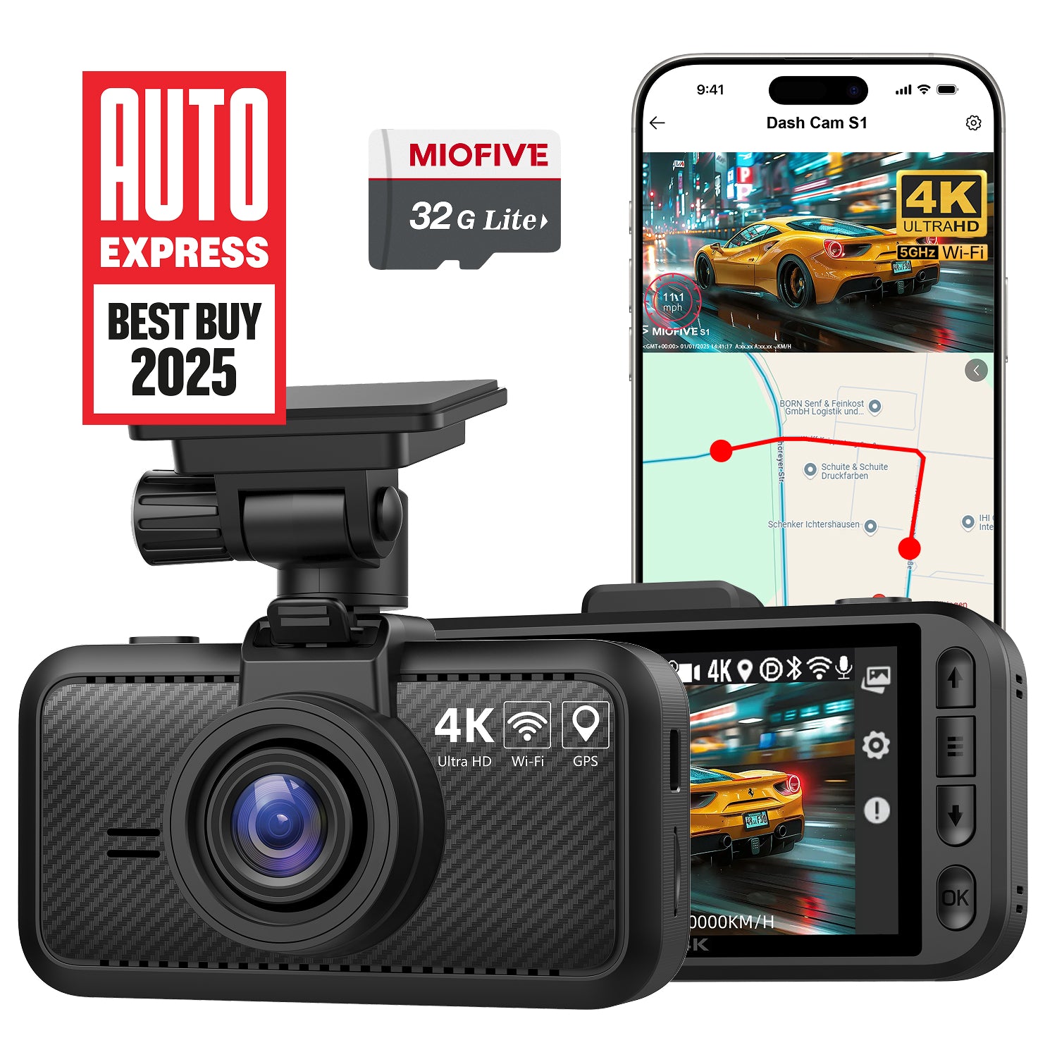 MIOFIVE Dash Cam S1 4K UHD Front Dash Camera With Free 32GB Card – Miofive